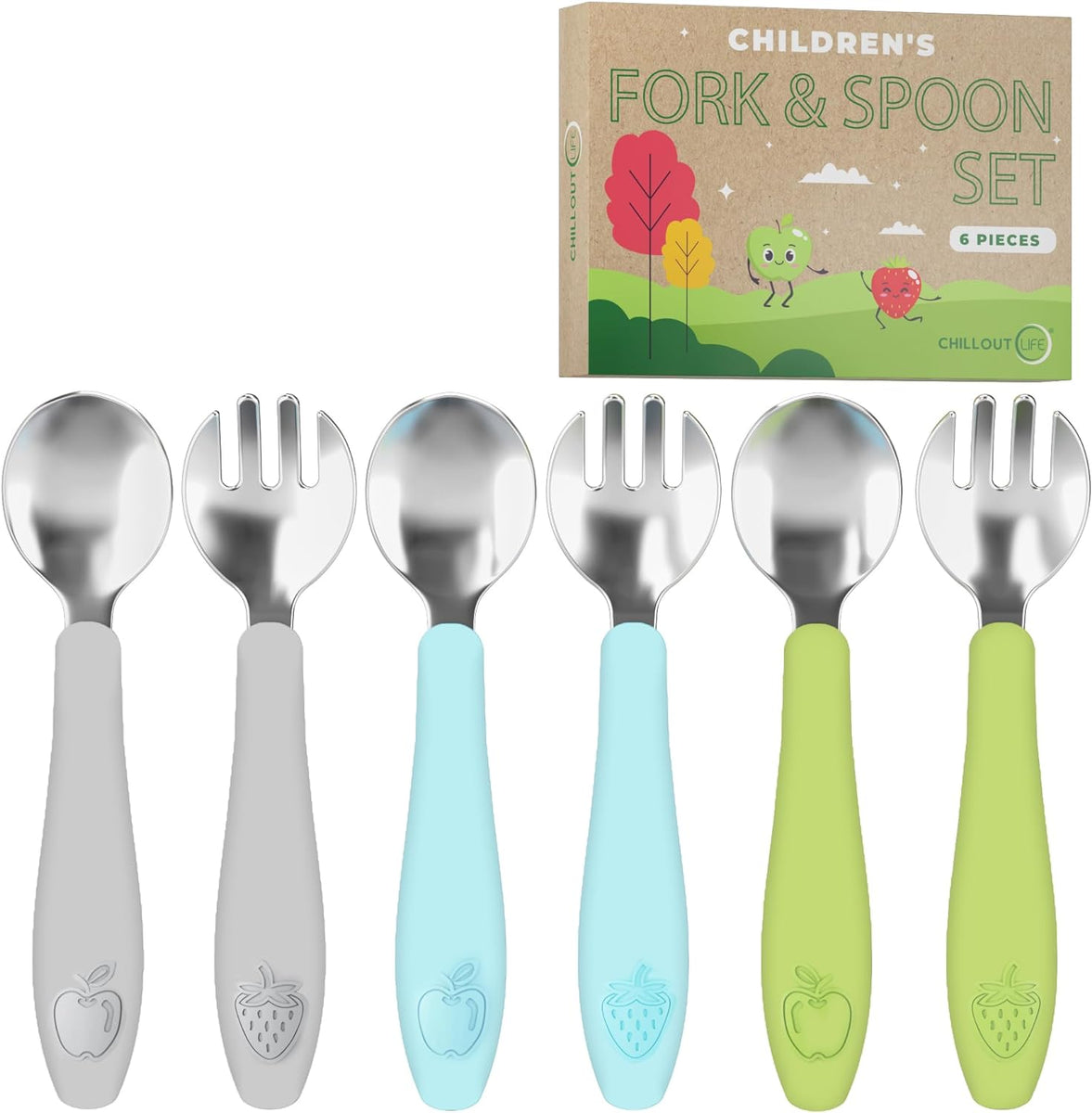 CHILLOUT LIFE Toddler Utensils Set Kids Silverware with Silicone Hand