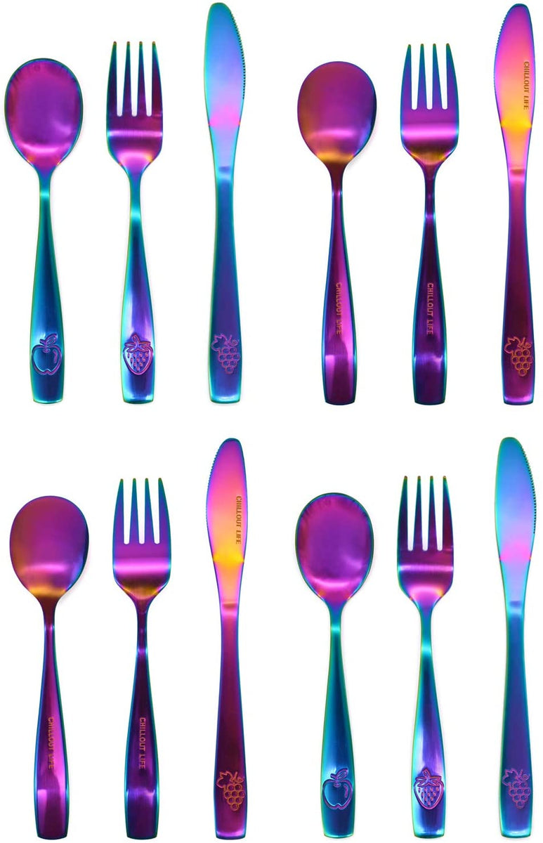 CHILLOUT LIFE 12 Piece Stainless Steel Kids Silverware Set - Child and